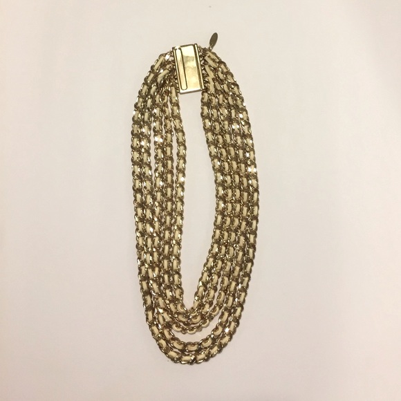 SAACHI | Jewelry | Saachi Gold And White Leather Chain Necklace | Poshmark